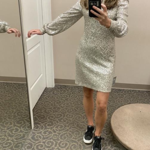 le chateau | Dresses | Le Chateau Silver Sequin Dress | Poshmark